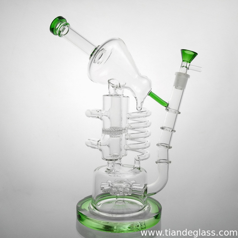 Huge Recycler Bongs Coil Tube Glass Rudder Percolator Water Pipes Perc Bubbler Pipe with 14mm ...